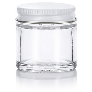1 oz / 30 ml Clear Thick Glass Straight Sided Jar with White Metal Airtight Lid (4 pack)