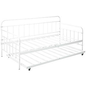 Zinus Florence Twin Daybed and Trundle Frame Set / Premium Steel Slat Support / Daybed and Roll Out Trundle Accommodate / Twin Size Mattresses Sold Separately