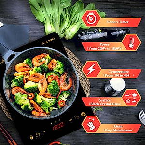 Sunmaki Induction Cooktop,induction hot plate with LED Display,1800W Countertop Burner Portable Black Crystal Glass Surface 10 Temperature 9 Power Setting&3h Timer for Cooking 1