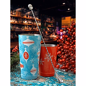 Barfly Holiday Ornaments Cocktail Shaker Set with Santa Spoon