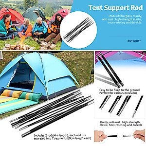 Tihebeyan Tent Pole, Fiberglass Adjustable Replacement Poles Rods Awning Frames Kit
