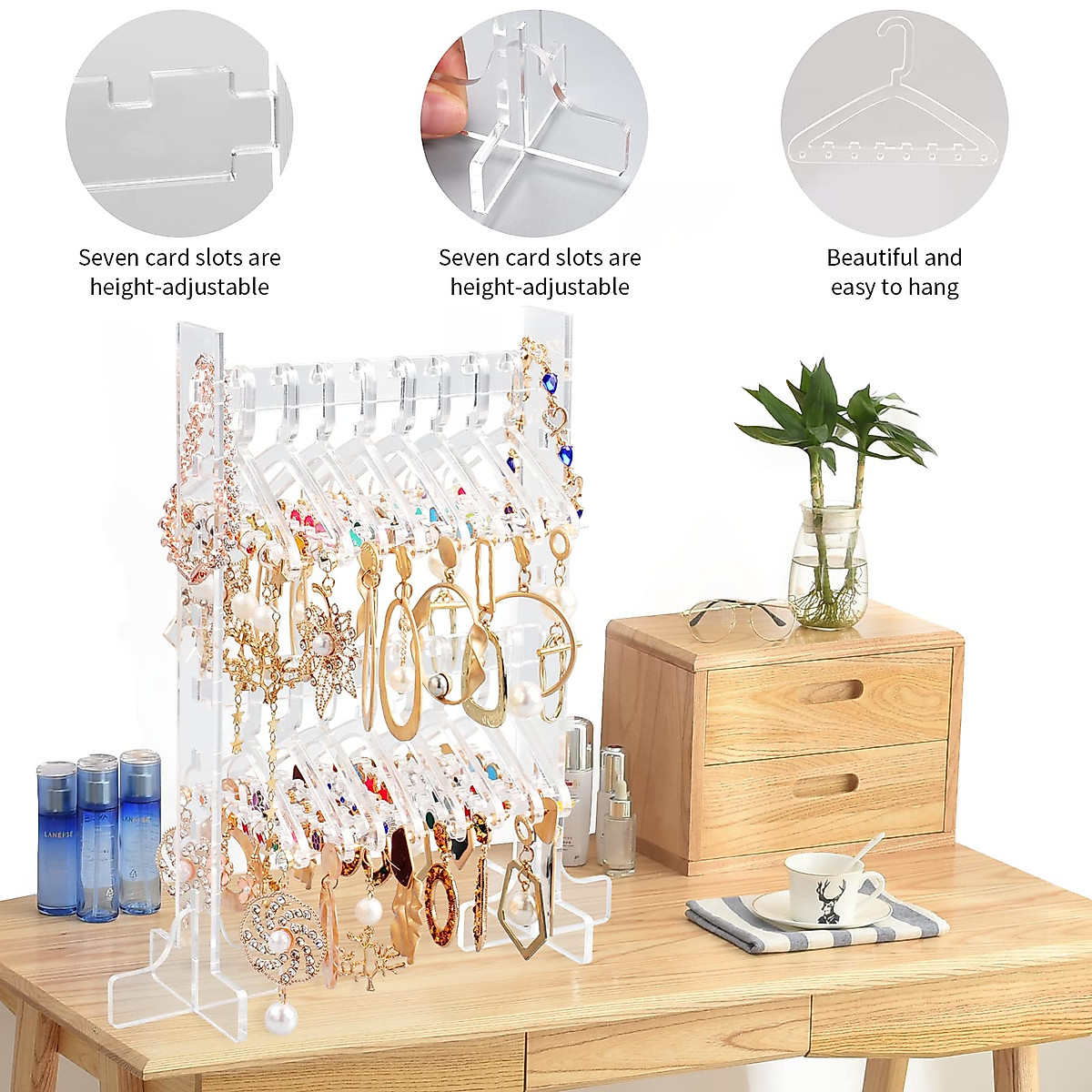 OAOLEER Earring Holder Organizer, Acrylic 2 Tiers 128 Holes Coat Hanger Rack Earring Display Stand Large Capacity Jewelry Storage for Women Girls (Acrylic 1)