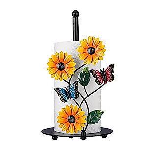 Sunflower Kitchen Paper Towel Holder - Yellow Home Kitchen Decor Accessories - Hegivoc Black Metal Farmhouse Large Towel Stand for Countertops - The Butterfly Lovers