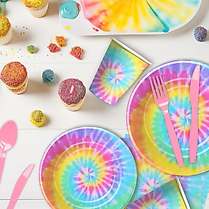 Xenorik Tie Dye Plates And Napkins Party Supplies - Pastel Tie Dye Party Decorations Tableware For Girl's 1st 2nd 3rd Birthday, Plate, Cup, Napkin, Fork, Tie Dye Baby Shower Decorations | Serve 24