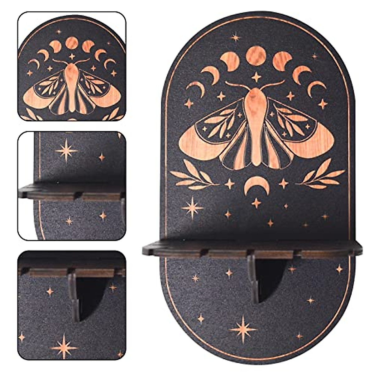 Frifer Crystal Stone Shelf | Wooden Stones Display Floating Shelf with Installing Buckles,Home Use Shelf for Living Room, Bedroom, Bathroom