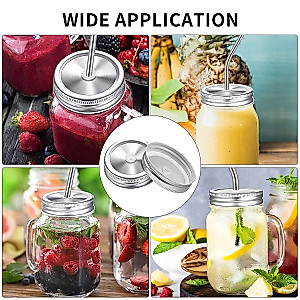 26 PCS Regular Mouth Mason Jar Lids with Straw Hole - 70MM Canning Lids Drinking Jar Lids Tinplate Jar Lids Silver Canning Jar Caps with Silicone Ring/Straws/Cleaning Brush for Drinking Food Storage