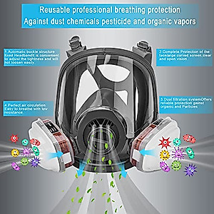 FNWD Reusable Full Face Mask with Activated Carbon Air Filter, Protect Against Gas,Paint,Dust,Chemicals and Other Work Protection（for 6800）