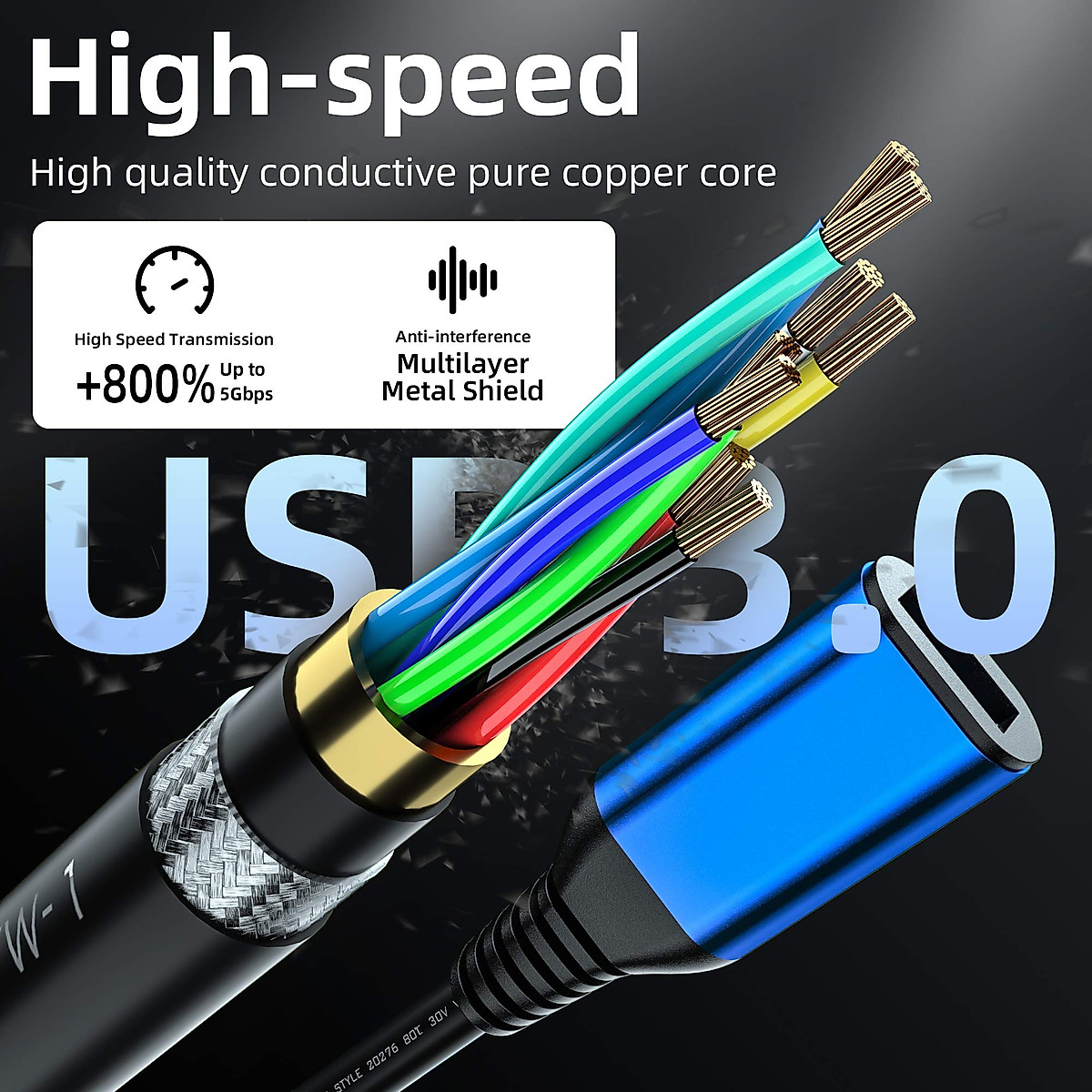 Weetcoocm USB 3.0 Extension Cable 20ft, Durable Braided USB 3.0 Extension Cable - A-Male to A-Female for USB Flash Drive, Card Reader, Hard Drive, Keyboard,Mouse,PlayStation, Xbox, Printer, Camera