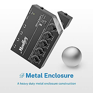 Moukey Headphone Amp Amplifier 4 Channels Metal Stereo Audio Amplifier,Mini Headphone amplifier portable - 4x Quarter Inch Balanced TRS Headphone Output and TRS Audio Input, DC5V Power Supply-MHAMP1