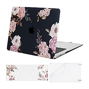MOSISO Compatible with MacBook Air 13 inch Case (A1369 & A1466, Older Version 2010-2017 Release), Plastic Peony Hard Shell Case & Keyboard Cover & Screen Protector, Black