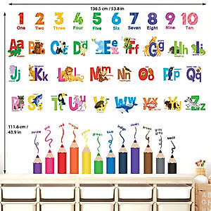 DECOWALL SG3-2316 Alphabet Numbers and Colouring Pencils Wall Stickers Decals Classroom Kids playroom Art Play Room Rainbow ABC Decorations Toddler Color Child Preschool Living Baby Girl Baby boy