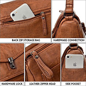 Alovhad Women Crossbody Bag Purse Muti Zip Pocket Leather Fashion Shoulder Bags (Brown)