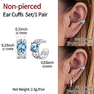 ChicSilver Celtic Knot Ear Cuff 925 Sterling Silver Conch Ear Cuff for Women Adjustable Blue Aquamarine Birthstone Non Piercing Helix Cartilage Ear Cuff earrings - March