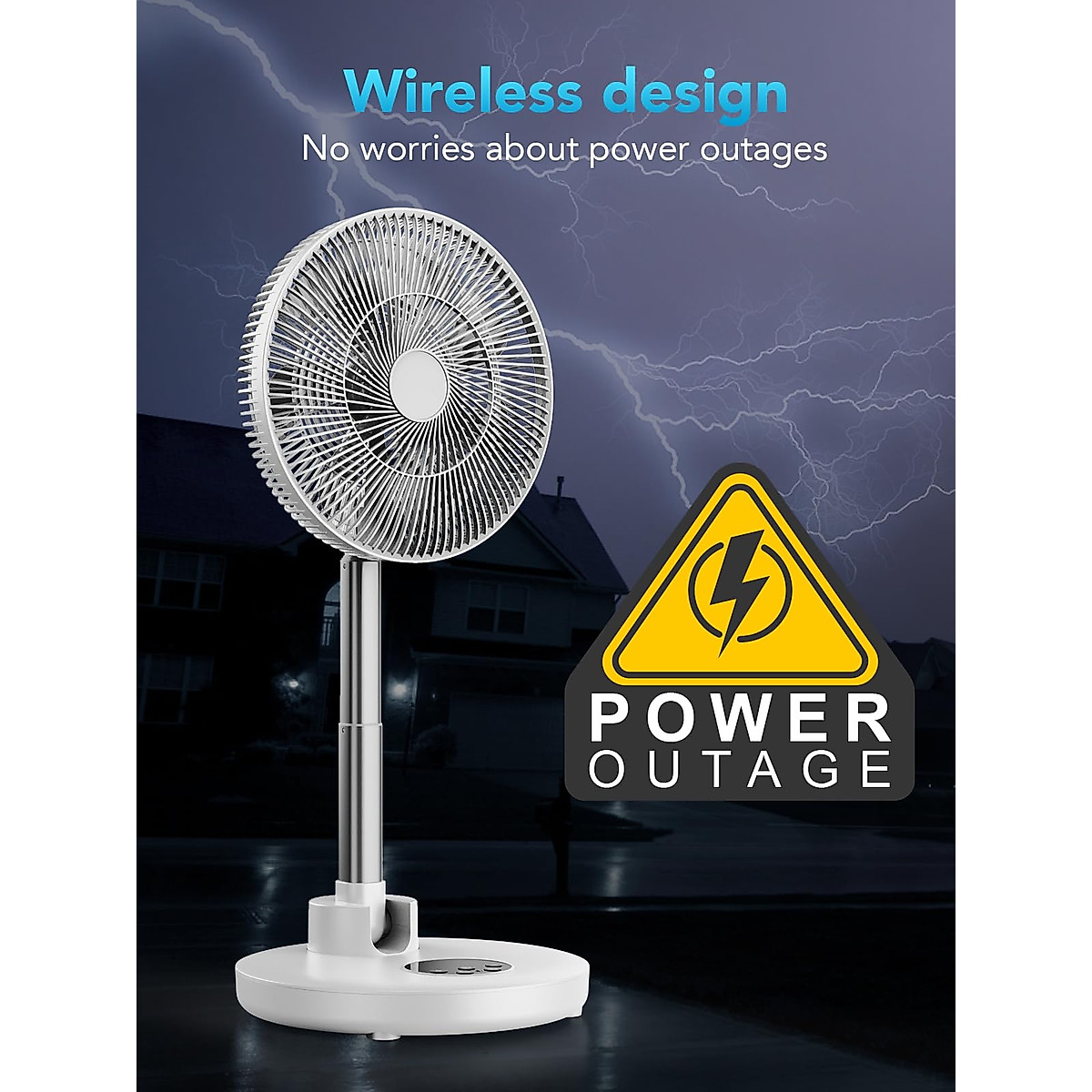 Eposy Standing Oscillating Fan 12" Foldable Portable Quiet Floor Fan,12000mAh with Remote, Timer, Height Adjustable,6 Speed Portable Fan,White