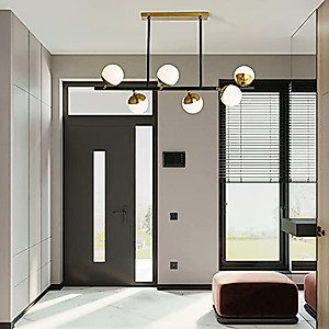 KCO Lighting Mid Century Modern Chandelier Black Gold Globe Pendant Light Fixture 6-Light Industrial Milk Glass Chandelier for Kitchen Island Dining Room