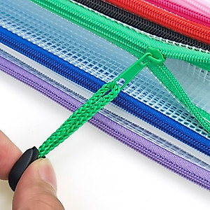 AUSTARK Plastic Mesh Zipper Pouch, 12Pcs Zipper File Bags with Label Pocket, Game Boards Storage Bags, Waterproof Document Storage Bags for Office Home Travel (Receipt Size 9.2x4.1 in)