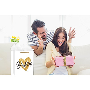 D4DREAM 13"Large Anniversary Paper Gift Bag with Handle for Him Her You and Me Valentines Day Gifts Bag with Tissue Paper for Husband Wife Boyfriend Girlfriend Newlyweds Couple Birthday Party Supplies