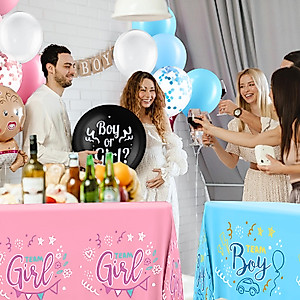 Panelee 51 Pcs Gender Reveal Party Decorations 54'' x 108'' Disposable Tablecloth 12'' Pink Blue White Latex Balloons 18'' Black Boy or Girl Balloons with 16.4ft Blue and Pink Ribbon for Party
