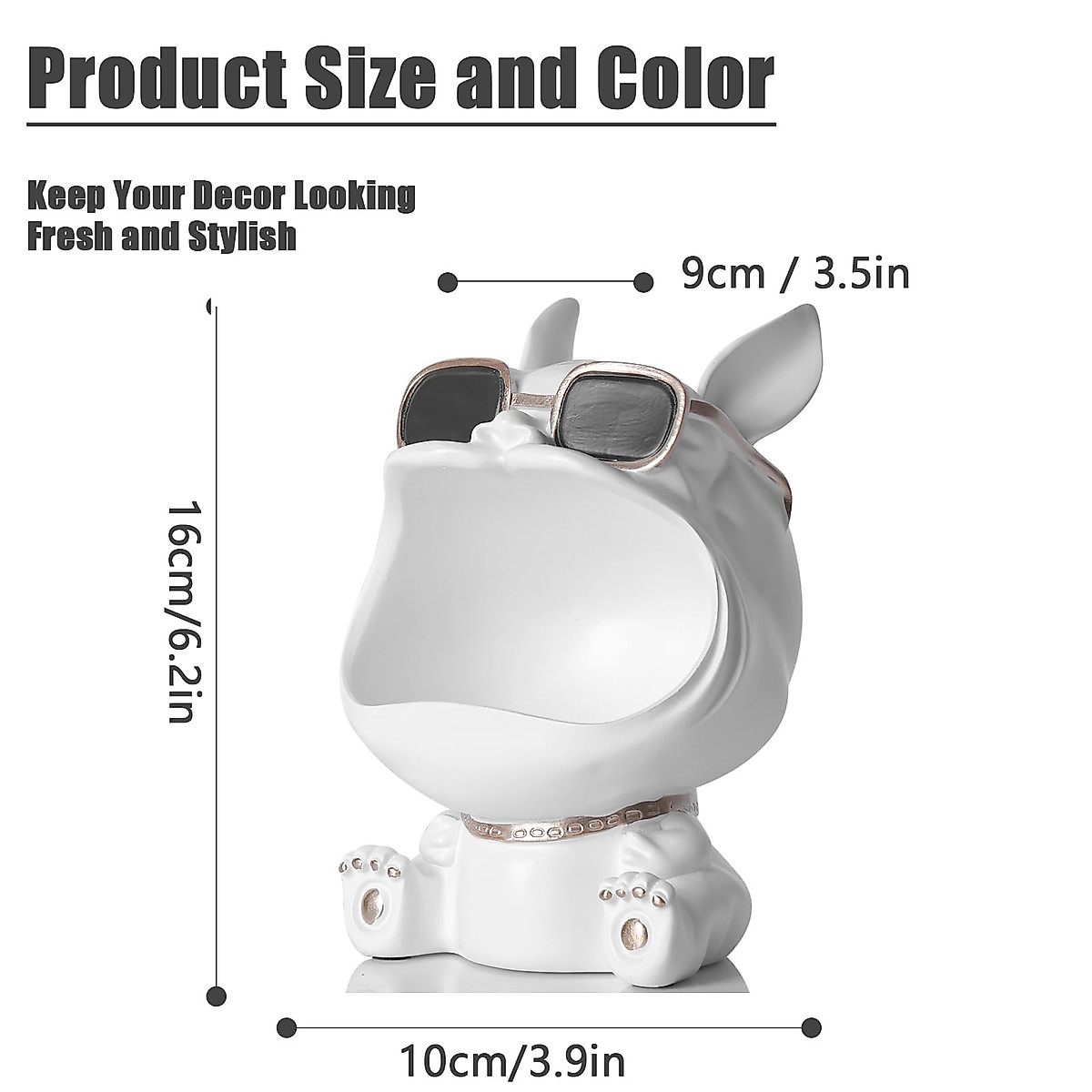 GAOSHENG White Candy Bowl, French Bulldog Statue, Key Bowl for Entryway Table,Cute Key Holder,Candy Dish, Key Holder Bowl,Office Desk,Home Decor Figurines Entryway Table Decor