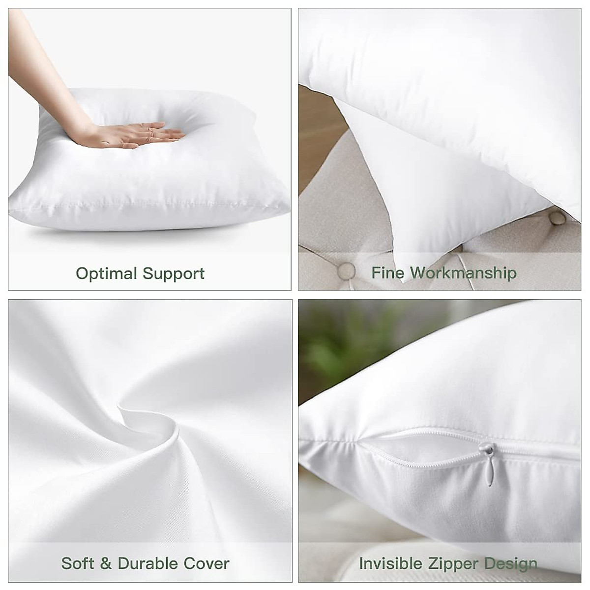 OTOSTAR Pack of 4 Throw Pillow Inserts, 18 x 18 Square Cushion Inner Soft Fluffy Plump Stuffer Cushion Pads White Decorative Pillow Inserts