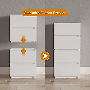 furtble Stackable 2 Drawer Dresser, Small Dresser for Closet, Modern Nightstand for Bedroom, End Table with Storage Drawer for Entryway, Beside Furniture Drawer Chest, 15.8 in, White