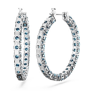Swarovski Matrix Hoop Earrings with Round Cool Blue Crystals on Rhodium Finished Settings, Part of the Swarovski Matrix Collection