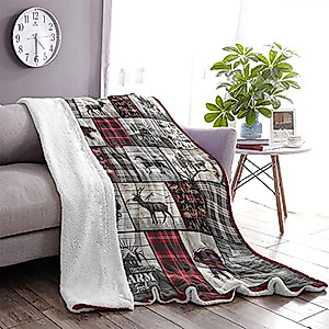 Wolf Bear and Deer Throw Blanket Rustic Cabin Decor Woodland Blanket Plaid Christmas Blanket Gifts for Women Southwestern Farmhouse Decor for Couch Bed Livingroom