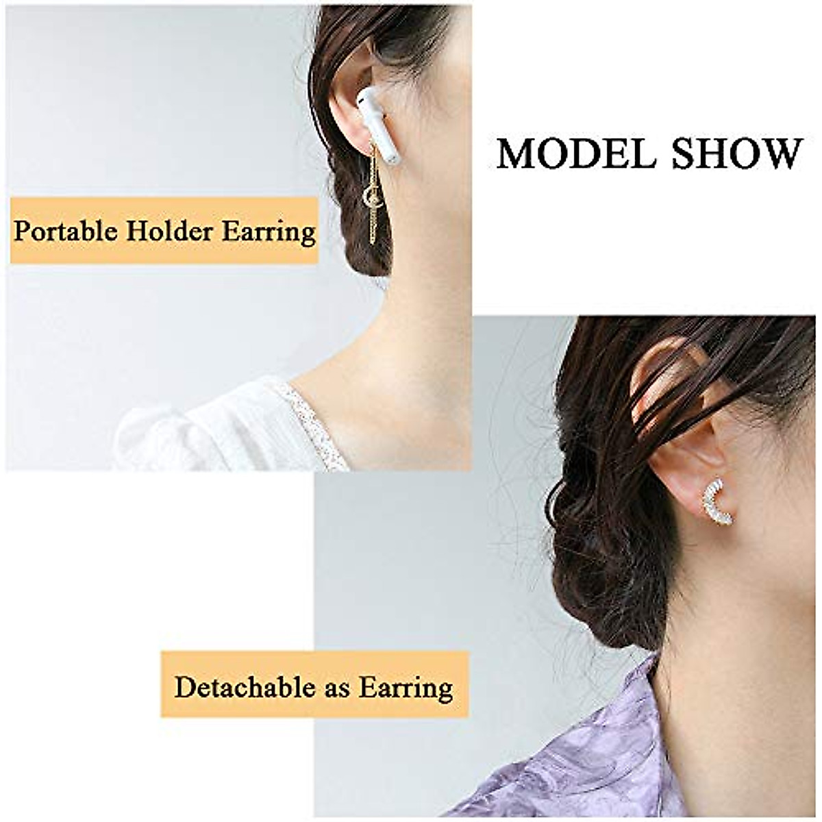 AoedeJ Anti-Lost Holder Earrings for AirPods 14K Gold Plated Dangle Earring Wireless Earphone Holder Strap Compatible with AirPods Pro 1 & 2 (Ear Stud-2)