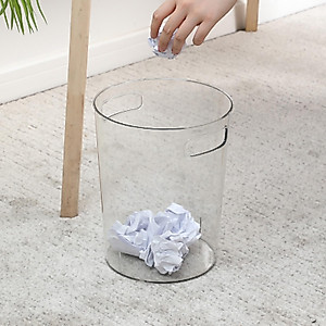 NDNCZDHC Clear Trash Can Plastic Wastebasket Round Garbage Container Bin with Handles for Bathroom, Bedroom, Kitchen, College Dorm, Office, Craft Room, 18x27x21.5cm