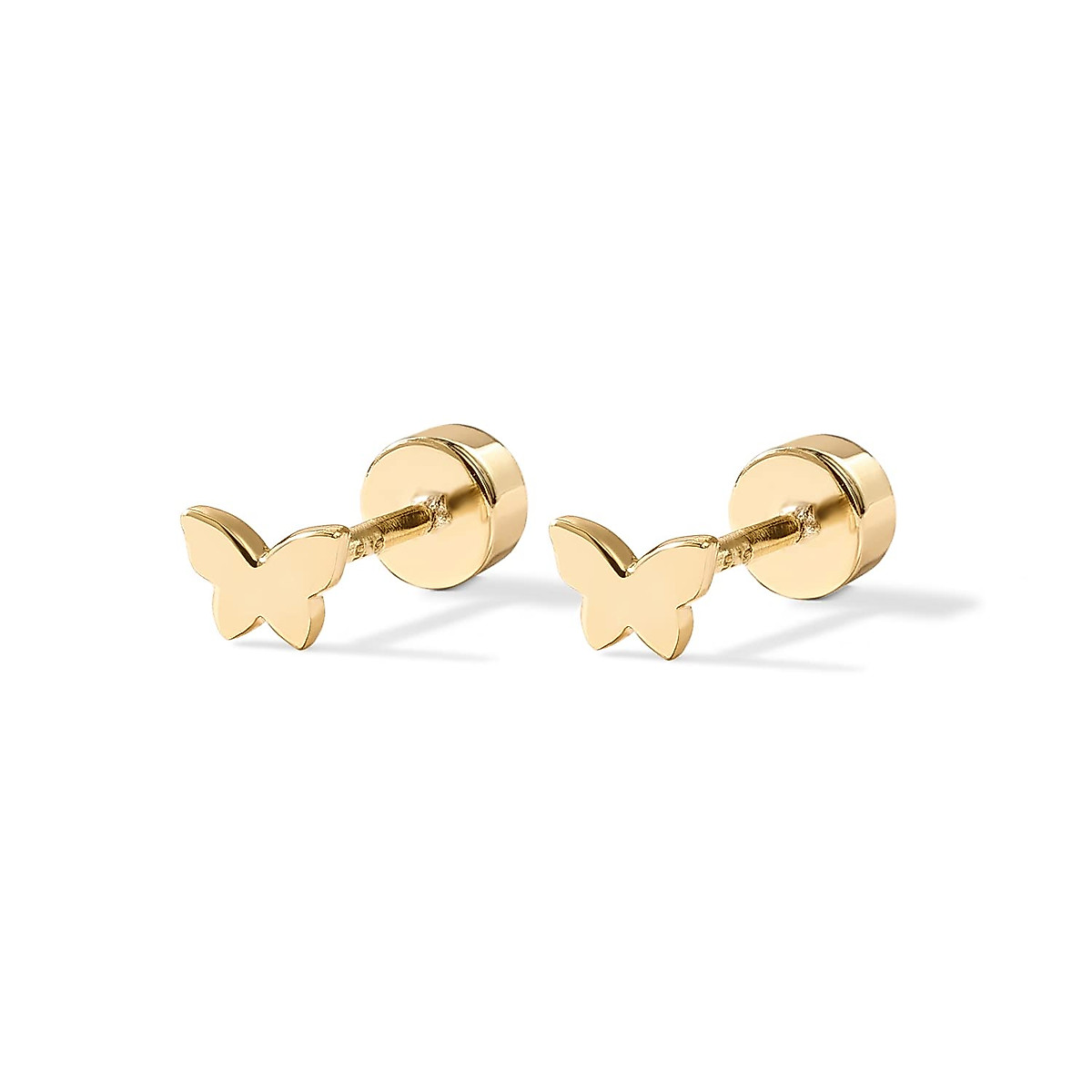 PAVOI 14K Gold Plated 925 Sterling Silver Post Pair of Flat Back Stud Earrings for Women | Butterfly Cartilage Helix Piercing
