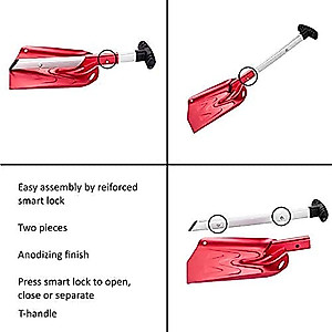 FridLife Folding Snow Shovel, Rugged Compact Emergency Tool for Car, Snowmobiles, or ATV – Compact Winter Survival Gear for Camping, 2 Piece Collapsible Hand Shovel, Lightweight Aluminum - Red