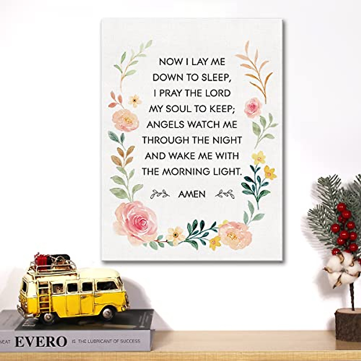 Bedtime Prayer Canvas Wall Art Motivational Christian Child's Prayer Canvas Print Scripture Bible Verse Painting Home Wall Decor Framed Nursery Baptism Gift 12x15 Inch