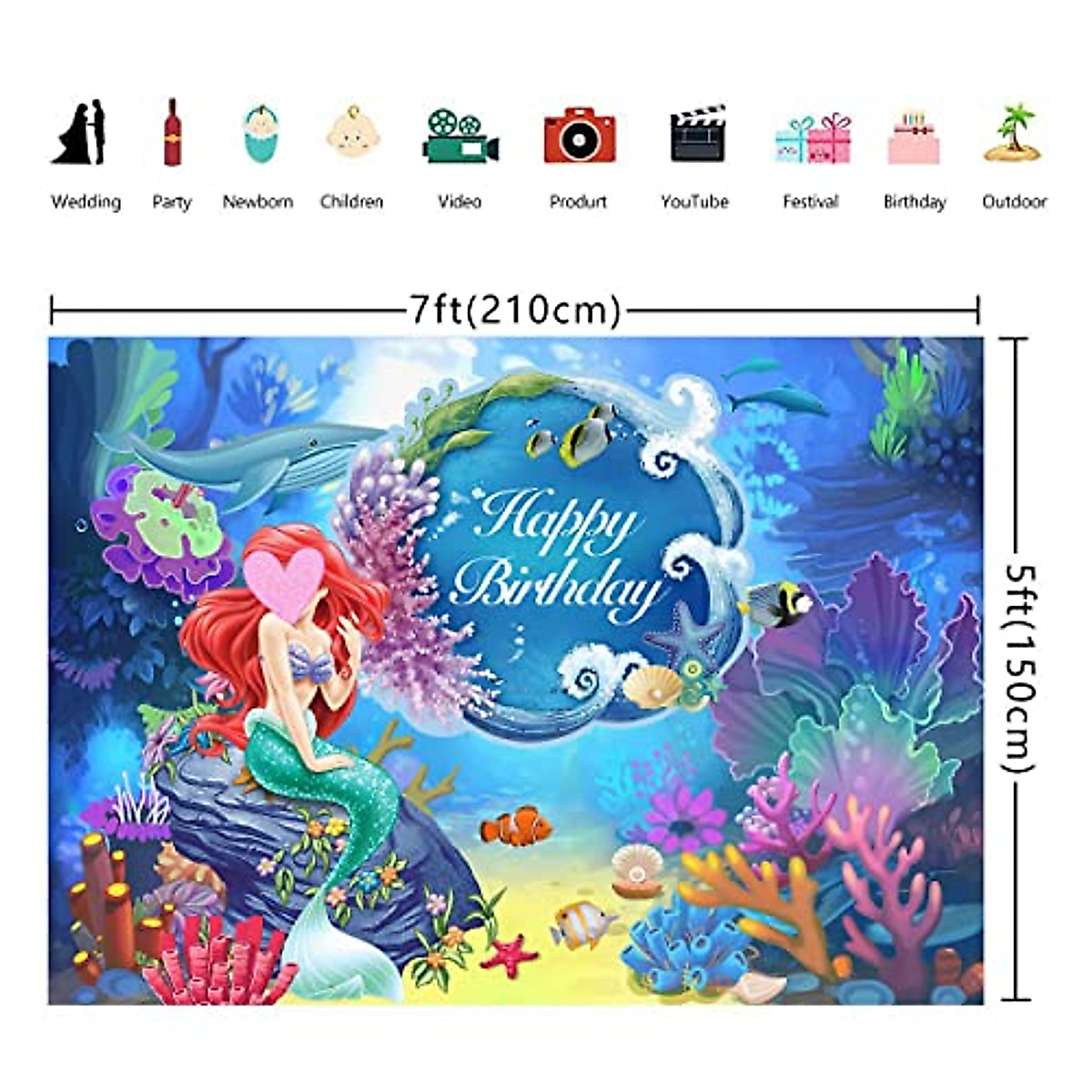 Dost Mermaid Themed Backdrop Under The Sea Little Mermaid Backdrop Mermaid Princess Girls Birthday Party Decoration Ariel Mermaid Photo Backdrop(7x5FT), Dost-cy257-7x5FT