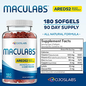 OjosLabs Eye Vitamins - AREDS 2 Based Formula - Eye Vitamin with Lutein & Zeaxanthin for Macular Health - Vision Supplements for Adults - 180 Softgels Support & Care for Eyes - Made in USA