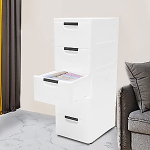 Plastic Storage 5 Drawers Dresser Storage Cabinet, Stackable Vertical Clothes Storage Tower, Modern Plastic Drawers Dresser Closet Drawers Organizer With Wheels for Home, Bedroom Furniture (5 Drawers)