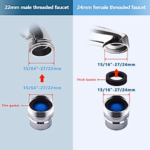 LUOFANT Dishwasher Faucet Adapter with Aerator, Sink Faucet Adapter for Portable Washer, Dishwasher Snap Connection, 15/16-27 Male Outside and 55/64-27 Female Inside，Chrome