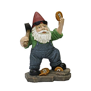 Nature's Mark 9.25" H Mining Garden Gnome Mining Bitcoin Statue for Home and Garden Decor Figurine