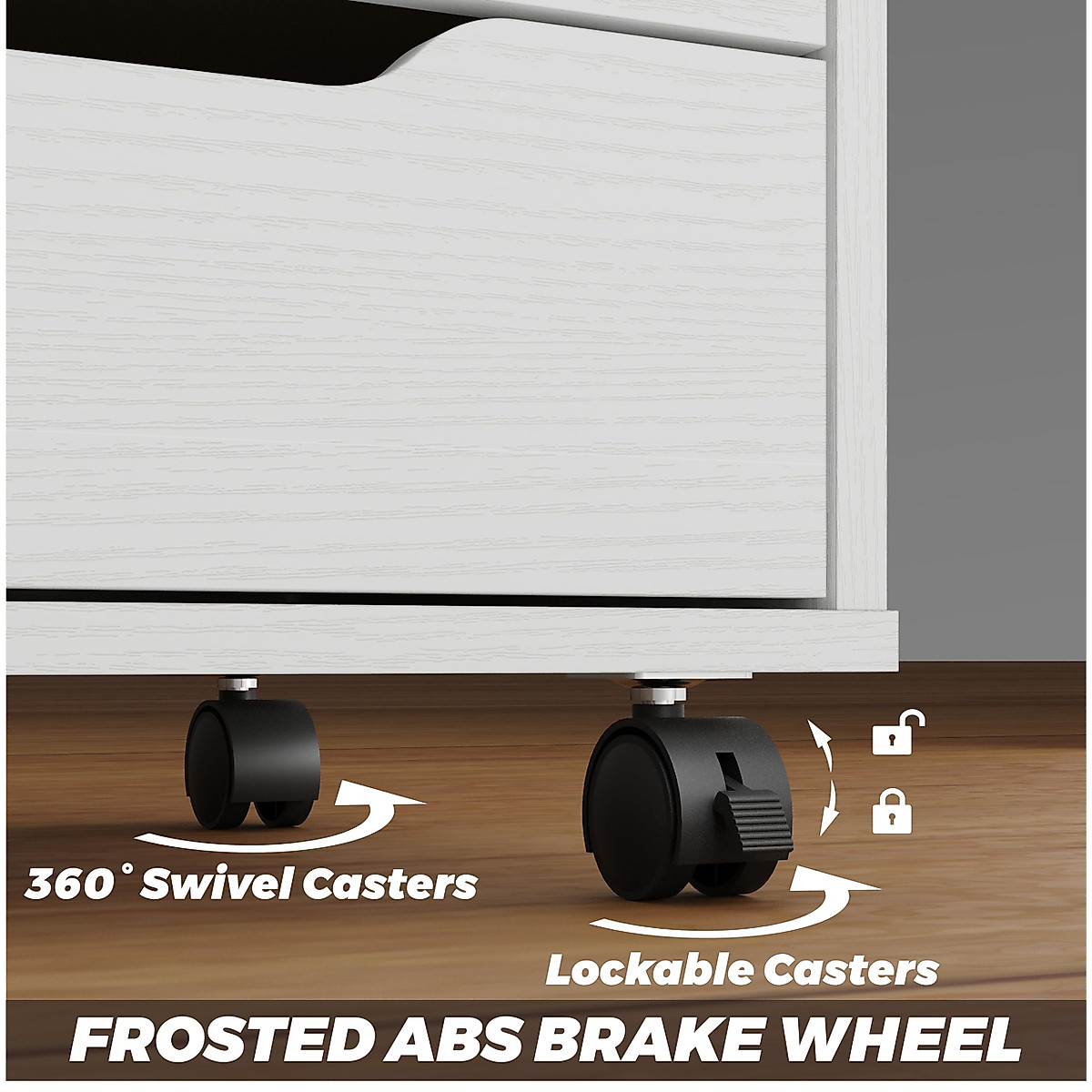 Panana 5-Drawer Chest with 1 Door, Wooden Chest of Drawers Storage Dresser Cabinet with Wheels, Office Organization and Storage, Bedroom Furniture (White-S)