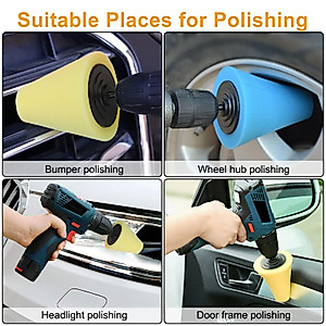 Linkstyle 6PCS Car Wheel Hub Drill Buffing Sponge Pads Kit, 3 inch Shank Polishing Pads for Wheel Hub Cleaning, Auto Cone Metal Polish Buffing Polishing Ball