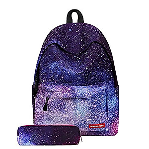 JOSEKO Student Bookbag, Galaxy School Backpack Shoulder Bag College Daypack Unisex Laptop Book Bag Rucksack Black# Pencil Case 11.8'' x 6.7'' x 15.74''(L x W x H)