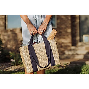 PICNIC TIME - Parisian Picnic Basket - Seagrass Picnic Basket, (Beige with Navy Blue Accents)