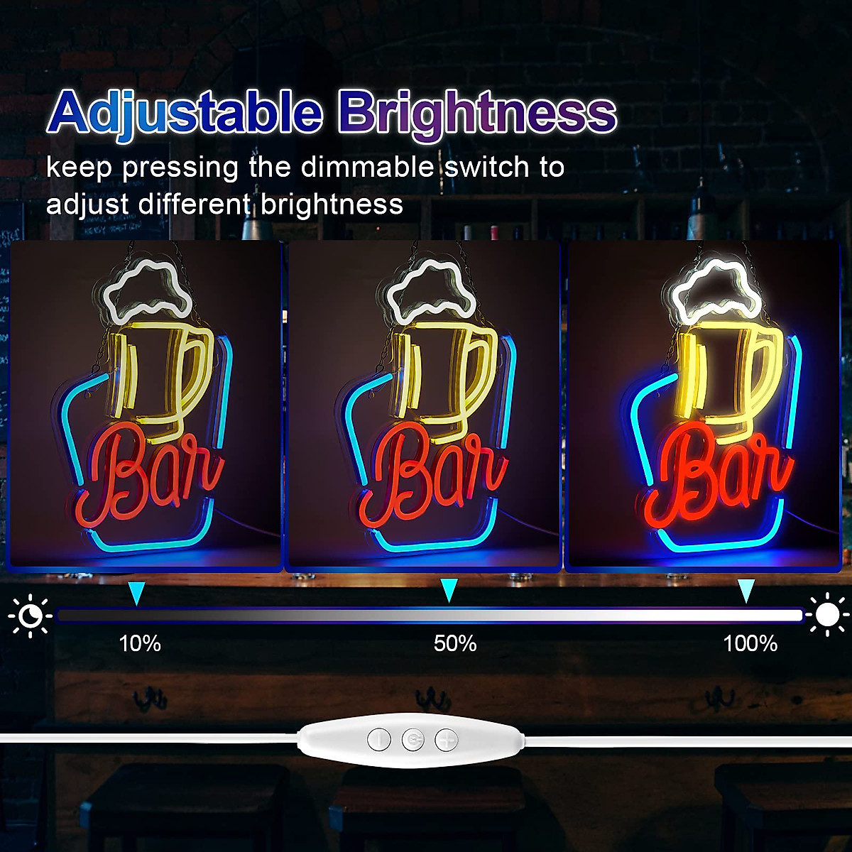 FITNATE Neon Bar Sign, Beer Neon Sign for Wall Decor, Brightness Adjustable LED Neon Light Sign USB Powered Decorative Bar Sign for Home Bar Wall Party Decor