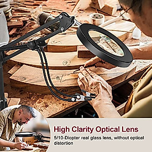 Magnifying Glass with Light and Clamp, 5X & 10X Magnifying Lens Desk Lamp with Gooseneck Arms, 3 Color Modes, 108 pcs LED Beads, LED Lighted Magnifier with Light for Hobby Crafts Repair Close Works