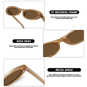 STORYCOAST Narrow Retro Oval Sunglasses for Women Men Fashion Small Frame Sun Glasses 90s Vintage Style Black+Brown