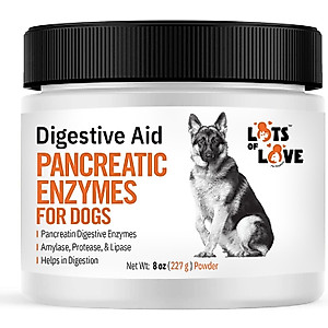 Lots of Love Bundle Set of 3 - Pancreatic Digestive Enzymes for Dog & Cat (8 oz Powder), Dog Probiotic Chewable Tablet (60 Tablets) and Brewer's Yeast Powder for Dogs for Healthy Skin and Coat (8 oz)