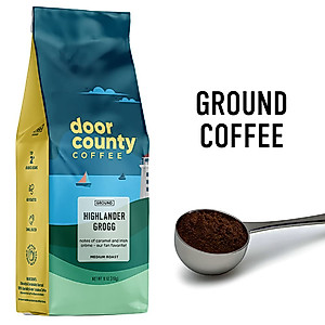 Door County Coffee Highlander Grogg Flavored Coffee Ground | 10 oz Bag | Medium Roast | 100% Specialty Arabica Coffee | Flavored Gourmet Coffee | Highlander Grogg Coffee