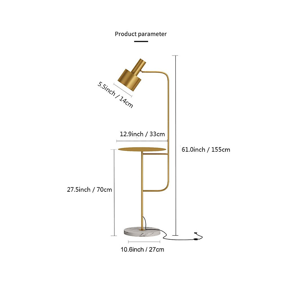 Hsyile Lighting KU300217 Contemporary Modern Creative Floor Lamp with a Table,Suitable for Living Room,Den,Office,Bedroom - E26 Bulb - Brushed Brass Finish