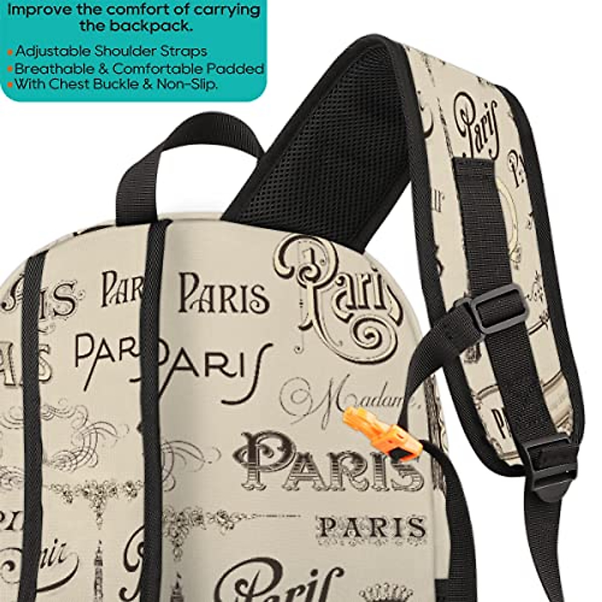 Vintage Paris Eiffel Tower School Backpack, College School Bags Lightweight Laptop Backpack Bookbag Casual Daypack Rucksack Elementary Preschool Backpack