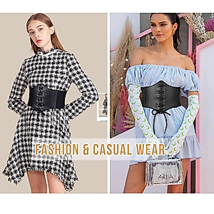 SUOSDEY Women Black Waist Cinch Belt Lace-up Elastic Waspie Corset Costume Belt