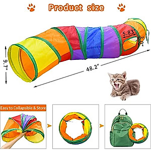 22PCS Cat Toys, Kitten Toy with Collapsible Rainbow Cat Tunnel, Cat Toys for Indoor Cats, Interactive Cat Toy Set Include Crinkle Ball, Variety Jingle Bells, Spring Toy, Mouse Toys for Cats, Kitty